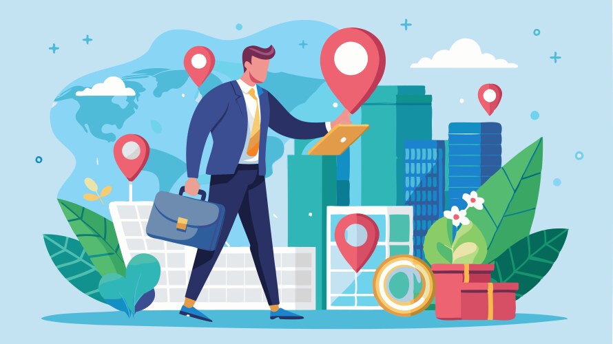 Businessman pinning office location Royalty Free Vector