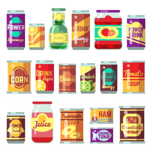 Canned goods set Royalty Free Vector Image - VectorStock