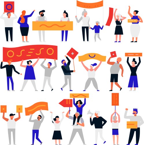 Cartoon protesting anarchist people Royalty Free Vector