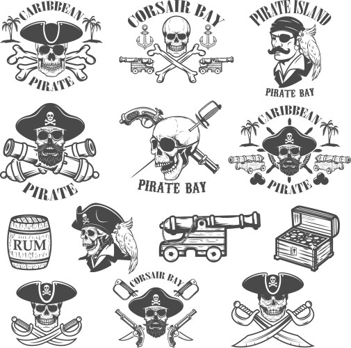 Pirate emblems black symbols of pirates drawing Vector Image