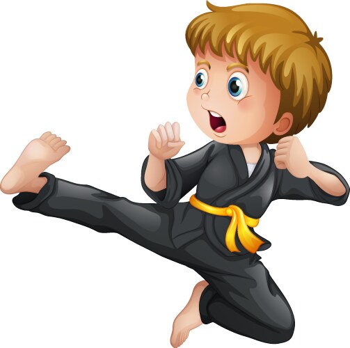 Cartoon little boy training karate Royalty Free Vector Image