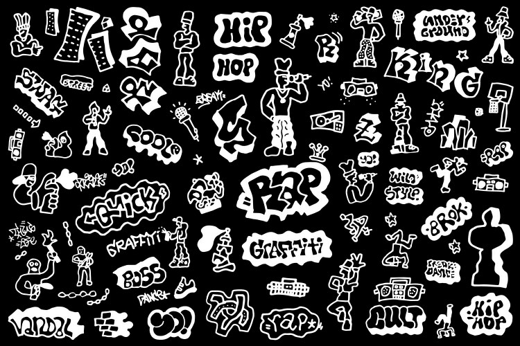 Rap music doodle set Royalty Free Vector Image