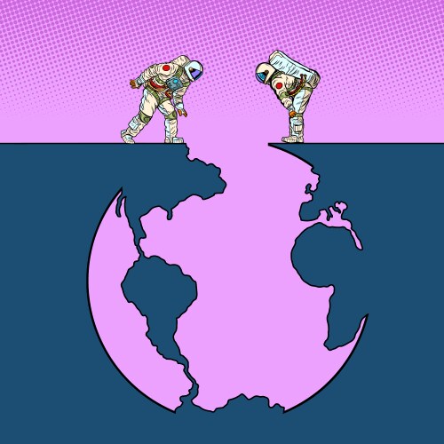 Cartoon alien overlooking planet earth Royalty Free Vector