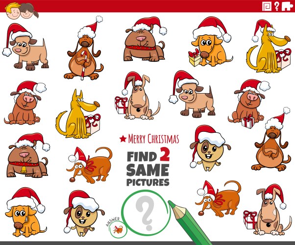 Find two same comic dog characters educational Vector Image