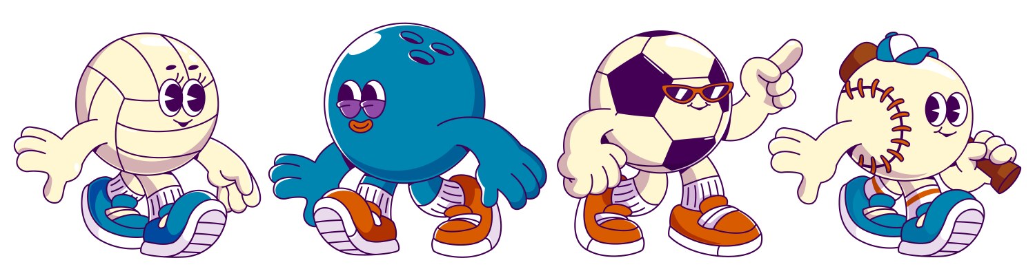 Retro cartoon basketball mascots in dynamic poses Vector Image