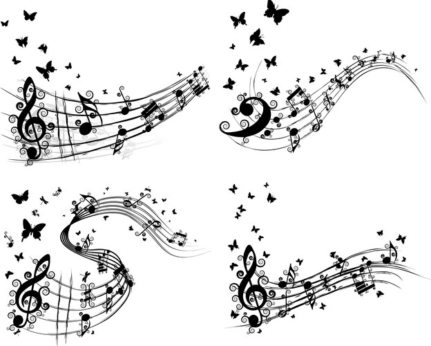 Abstract music staves with notes Royalty Free Vector Image