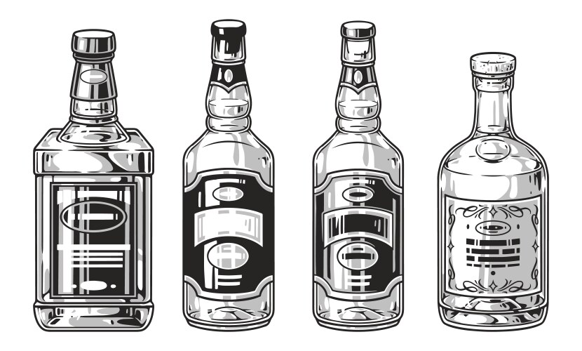 Bottles alcohol distilled beverage Royalty Free Vector Image