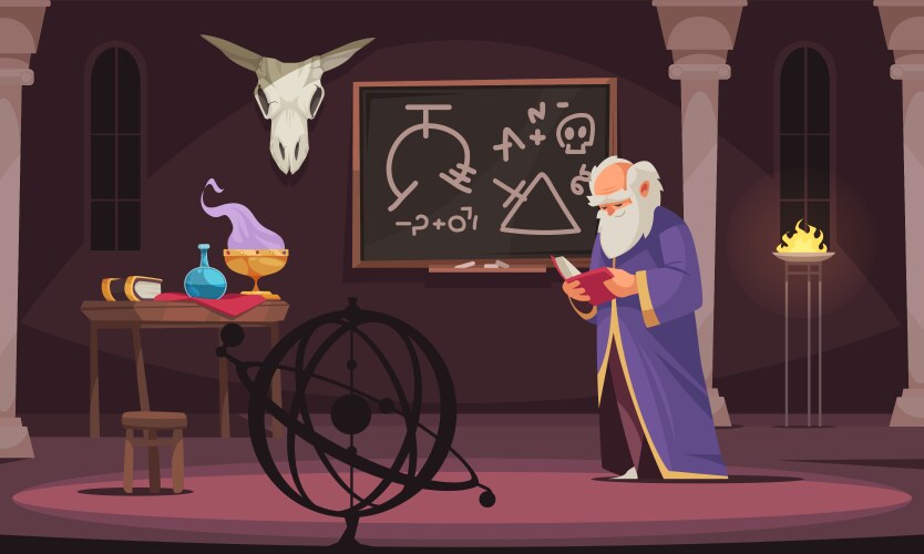 Cartoon alchemy compositions Royalty Free Vector Image