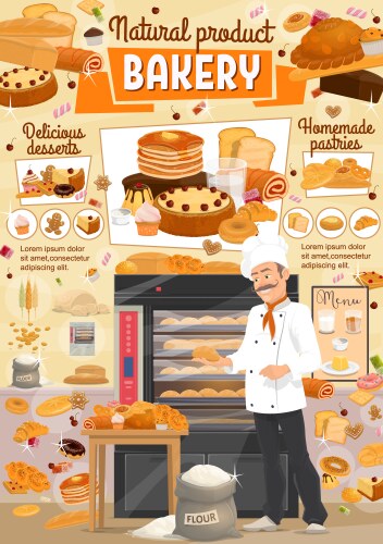 Bakery bread or pastry desserts poster Royalty Free Vector