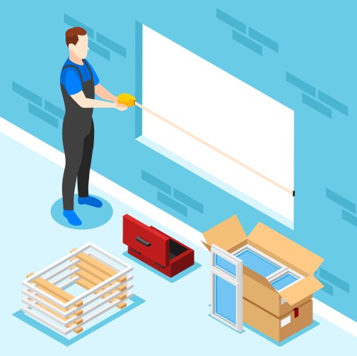 Plastic windows isometric set Royalty Free Vector Image