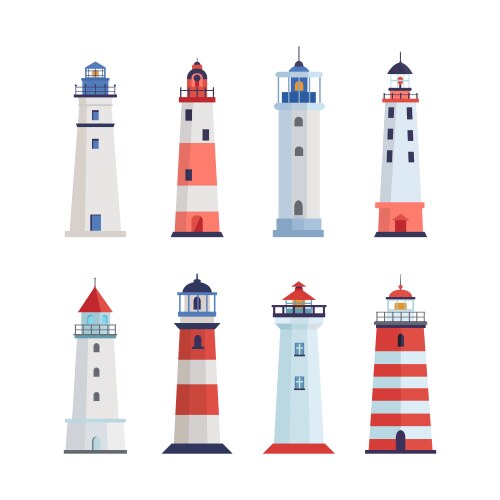 Set lighthouses path lighting Royalty Free Vector Image