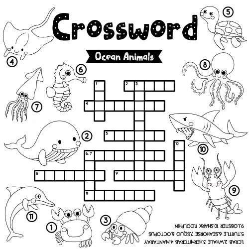 Word search puzzle ocean animals Royalty Free Vector Image