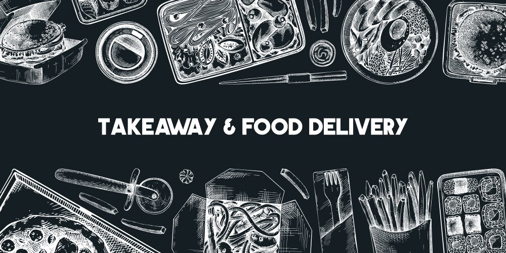 Takeaway and food delivery banner hand drawn Vector Image