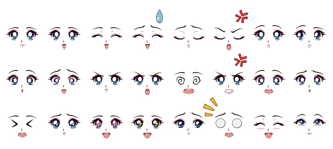 Manga expression anime girl facial expressions Vector Image