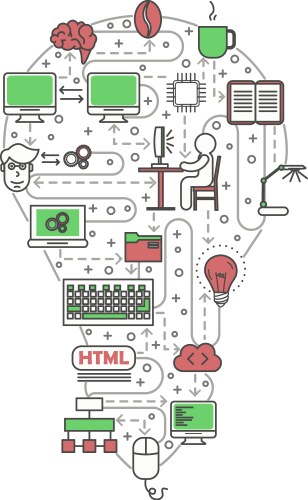 Programmer coding on computer typing code Vector Image