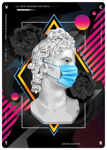 Retrowave design with statue Royalty Free Vector Image