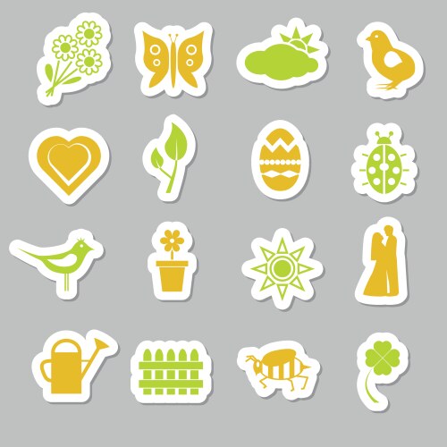 Nature plants and leaves scrapbook stickers Vector Image