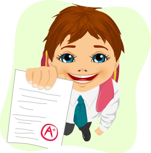 Smiling boy with test paper mark Royalty Free Vector Image