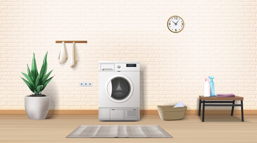 Laundry room interior with washing machine Vector Image
