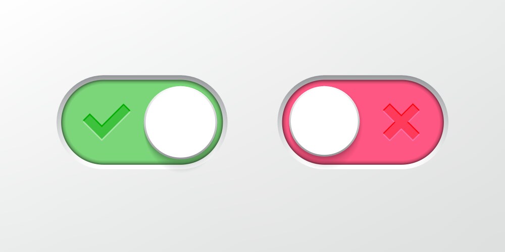 On and off toggle switch realistic buttons set Vector Image