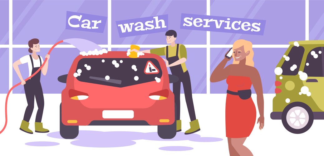 People washing car employees cars wash company Vector Image