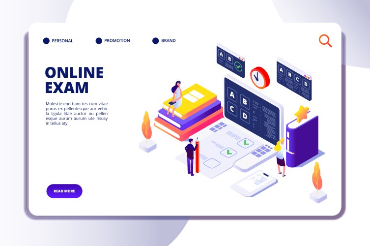 Online exam isometric banner Royalty Free Vector Image
