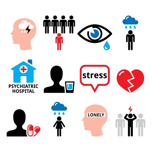 Depression stress icons set - mental health Vector Image