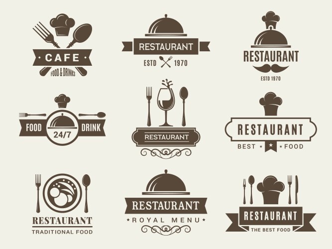 Restaurant signs symbols and logos Royalty Free Vector Image
