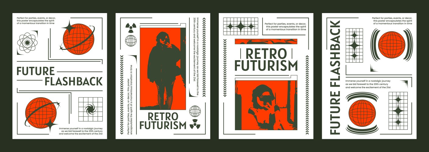 Retro futuristic flyers for modern art exhibition Vector Image