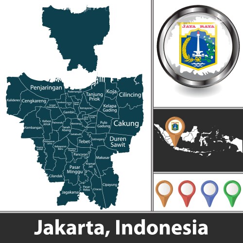 Jakarta Map with Districts Royalty Free Vector Image