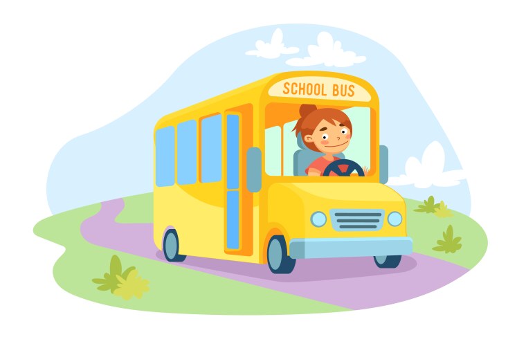 Yellow school bus driver arrived at stop Vector Image