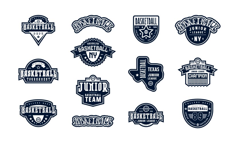 Basketball team labels set sport league badges Vector Image