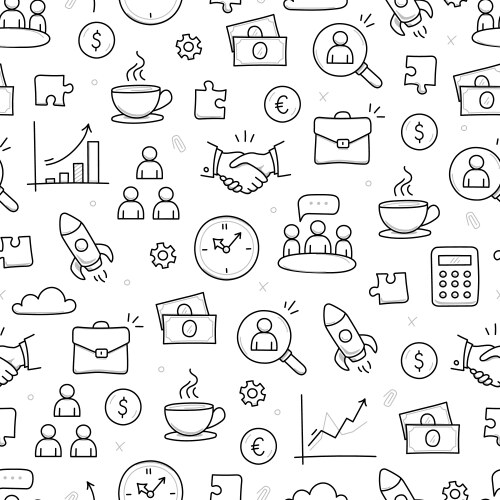 Doodle line icon set work business job search Vector Image