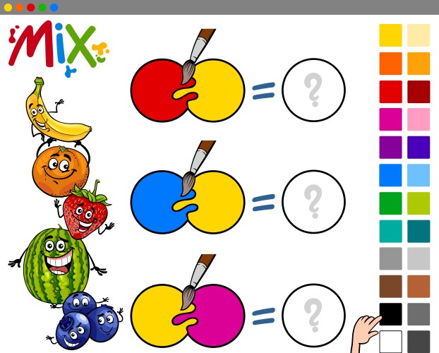 Mix colors educational game for kids Royalty Free Vector