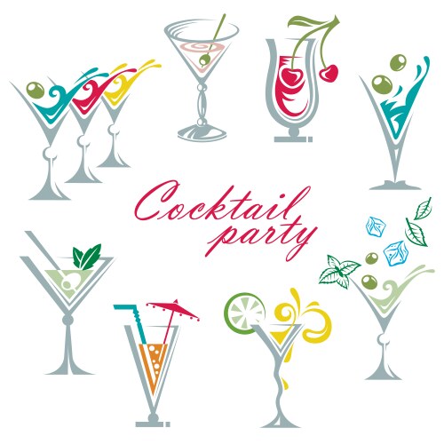 Cocktail glasses collection Royalty Free Vector Image