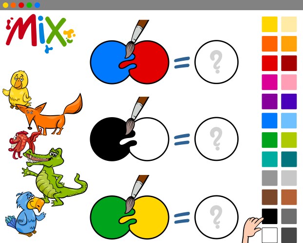Mix colors educational game for kids Royalty Free Vector