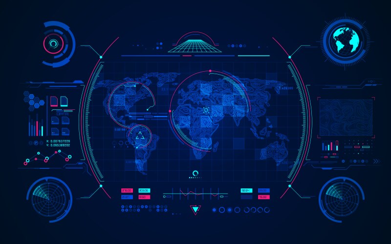 Wireframe globe with digital radar interface Vector Image