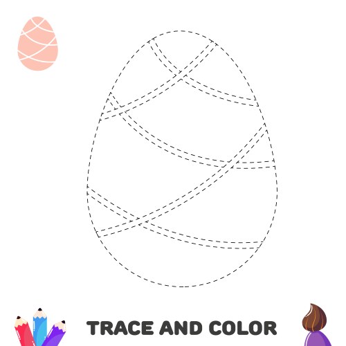 Trace and color easter egg for kids handwriting Vector Image