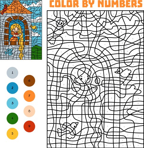 Color by number fairy tales little mermaid Vector Image