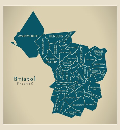 Bristol city map england uk labelled black Vector Image