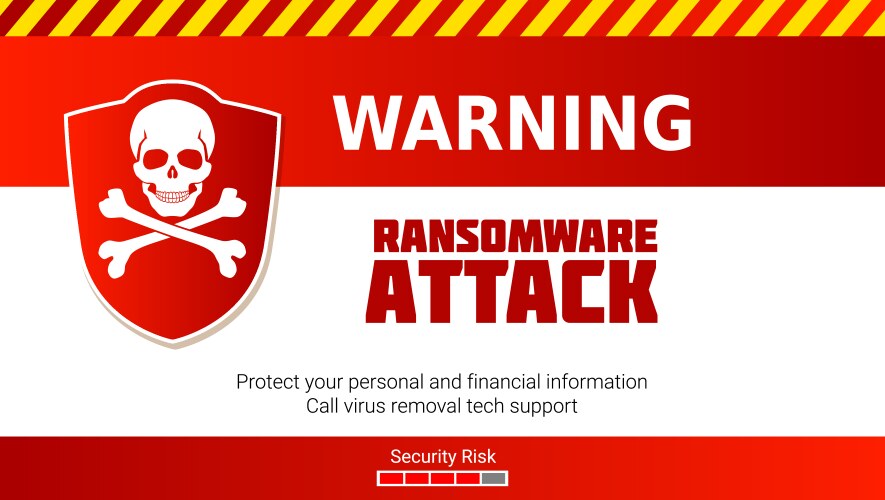 Warning of malware attack virus detected skull Vector Image