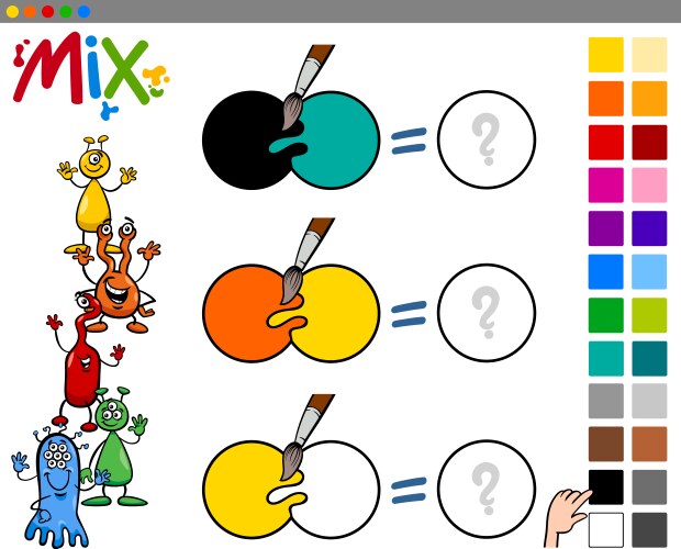 Mix colors educational game for kids Royalty Free Vector
