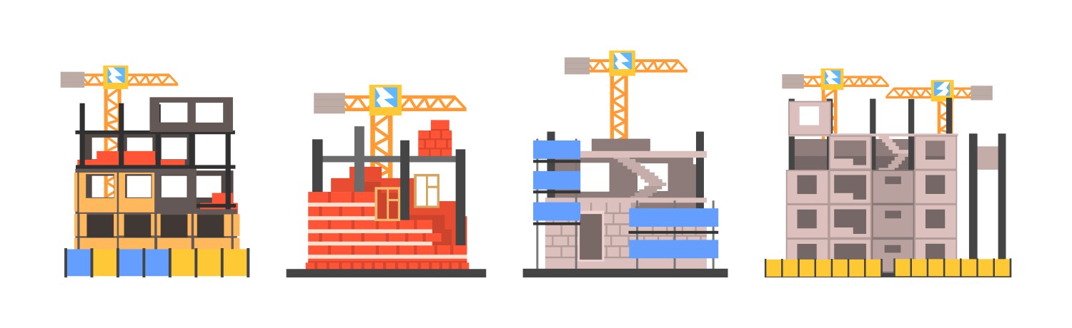 Construction site with crane and building Vector Image