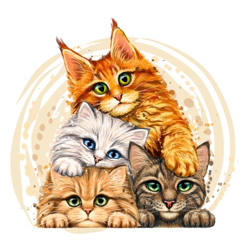 Color graphic portrait three cute kittens Vector Image