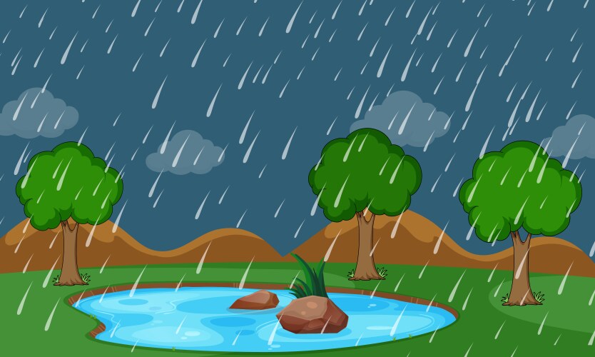Scene with houses in the rain Royalty Free Vector Image