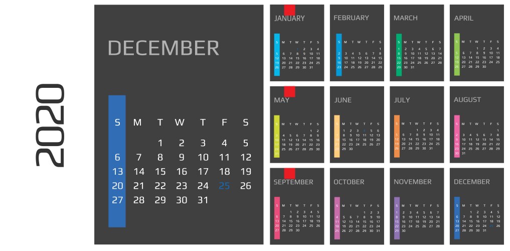 Calendar 2020 and 2021 template 12 months Vector Image