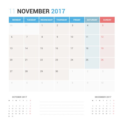 Business planner calendar template weekly Vector Image