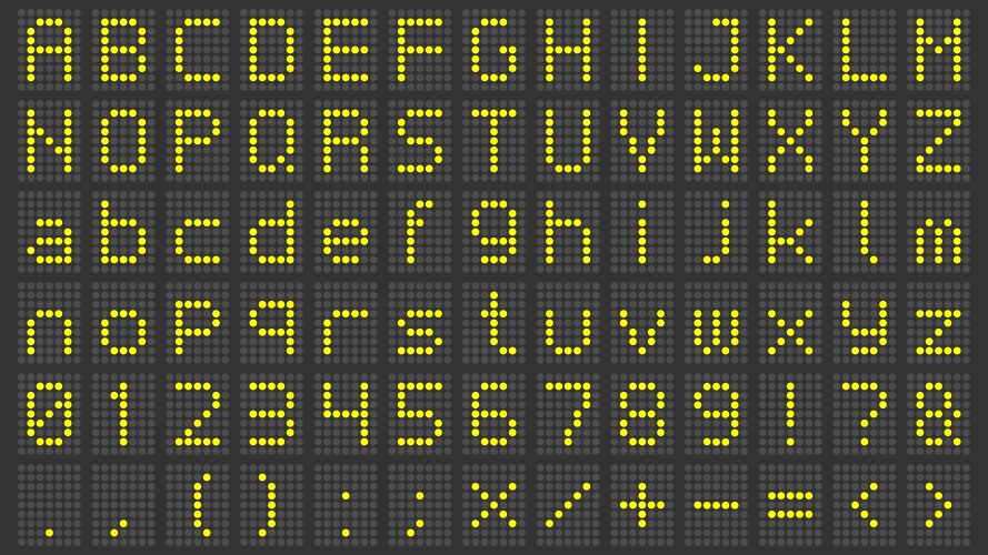 Digital led font alphabet letters and numbers Vector Image