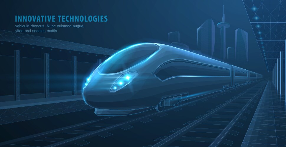 Fast express passenger train on city station Vector Image