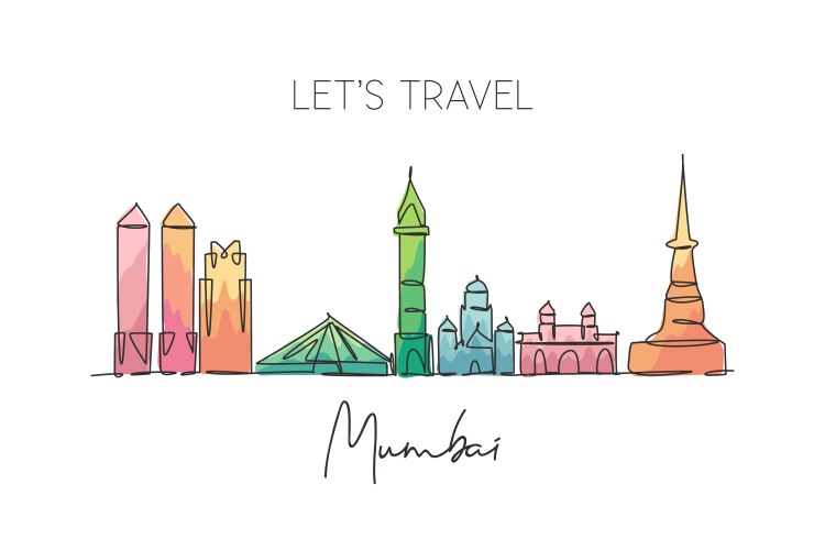 One single line drawing of mumbai city skyline Vector Image